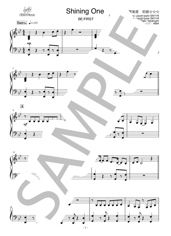 【楽譜】Shining one / BE:FIRST / piano / ☆Taku Takahashi (ピアノソロ / 初級) - Piascore 楽譜ストア
